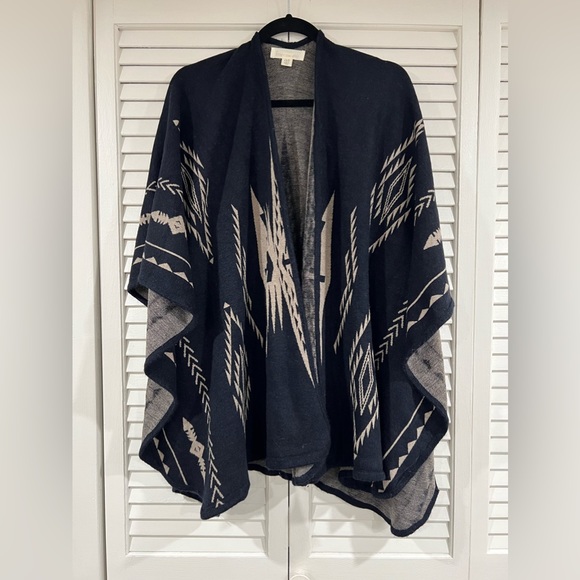 Francesca's Collections | Jackets & Coats | Navy Poncho With Aztec ...